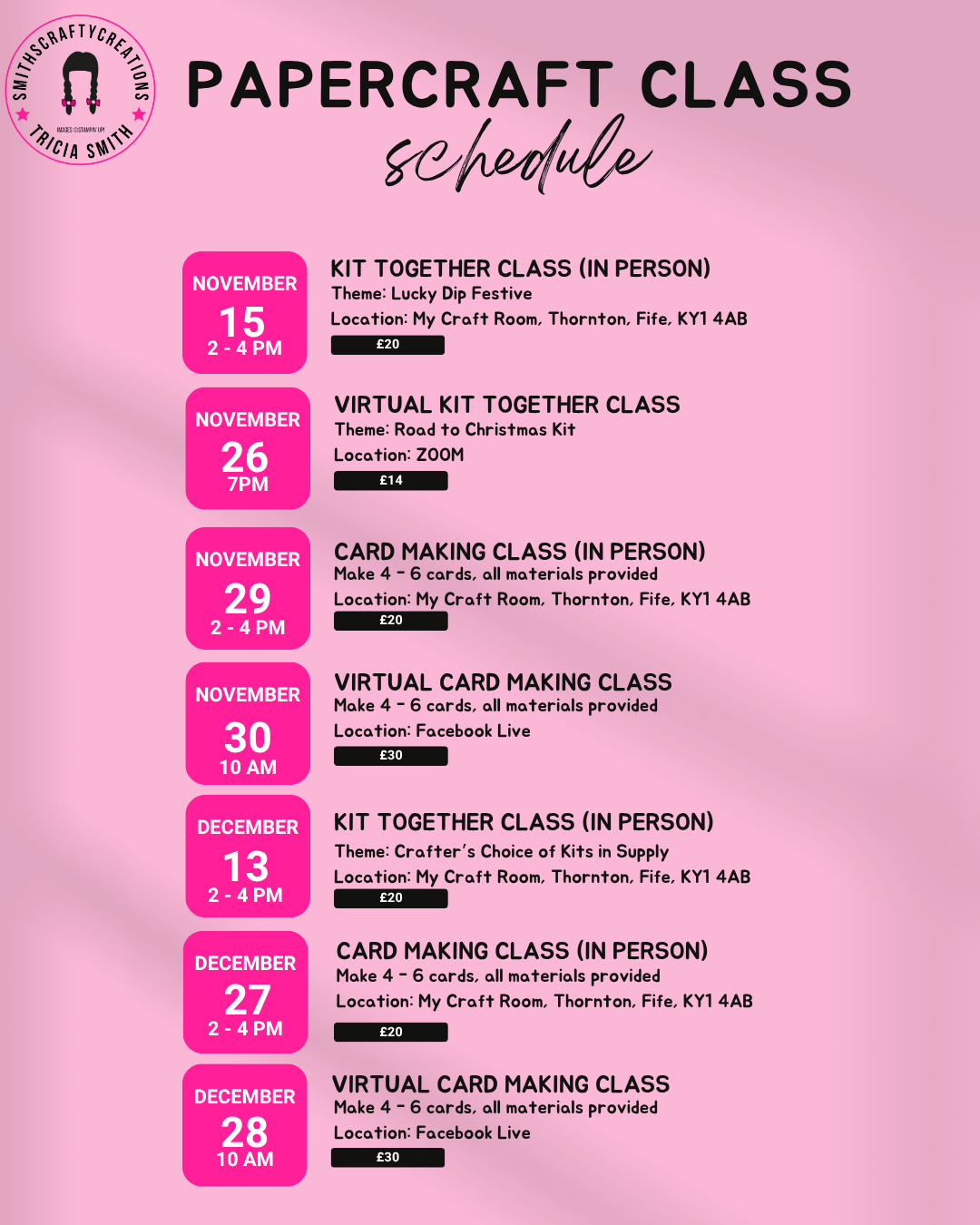 Classes Schedule has been updated November 2025