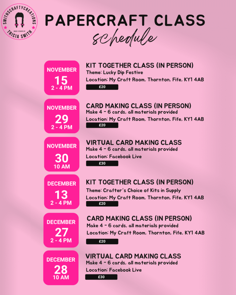 Upcoming Papercraft Classes Schedule